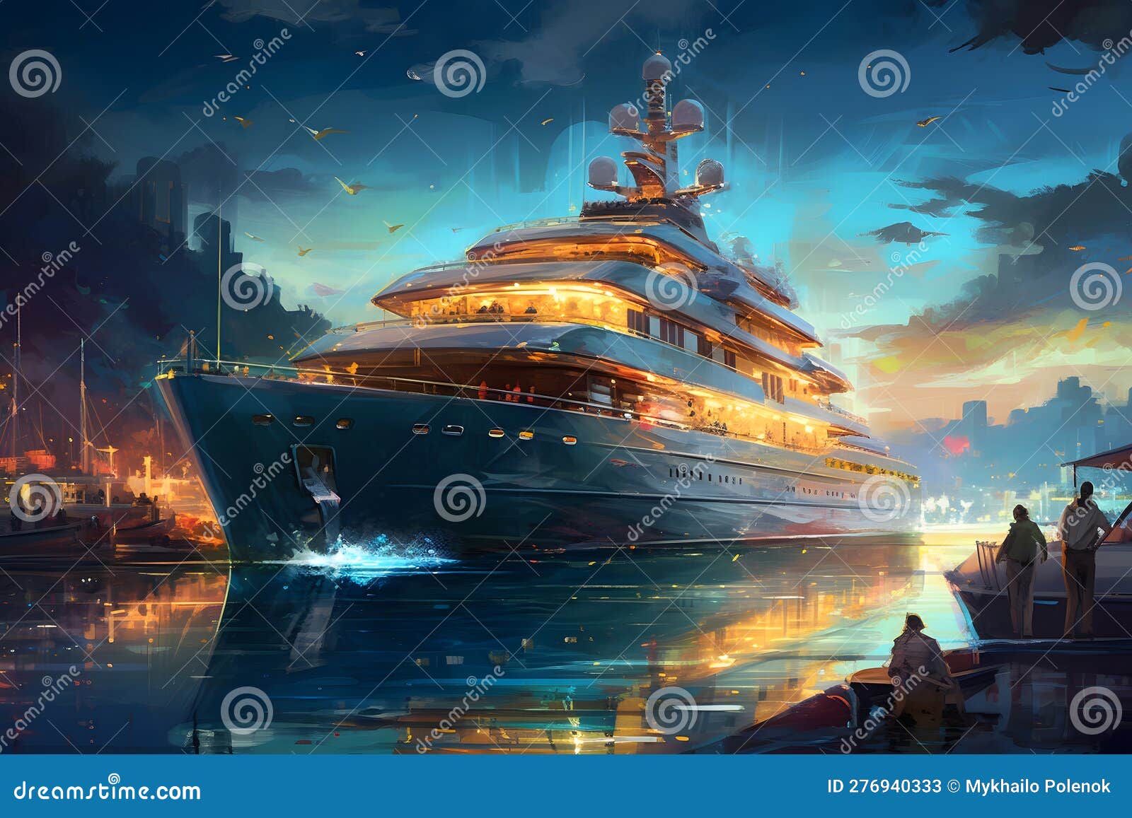 Yacht with Neon Lighting. Neural Network AI Generated Stock ...
