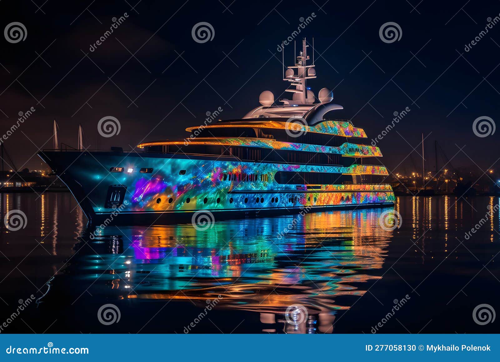 Yacht with Neon Lighting. Neural Network AI Generated Stock Photo ...