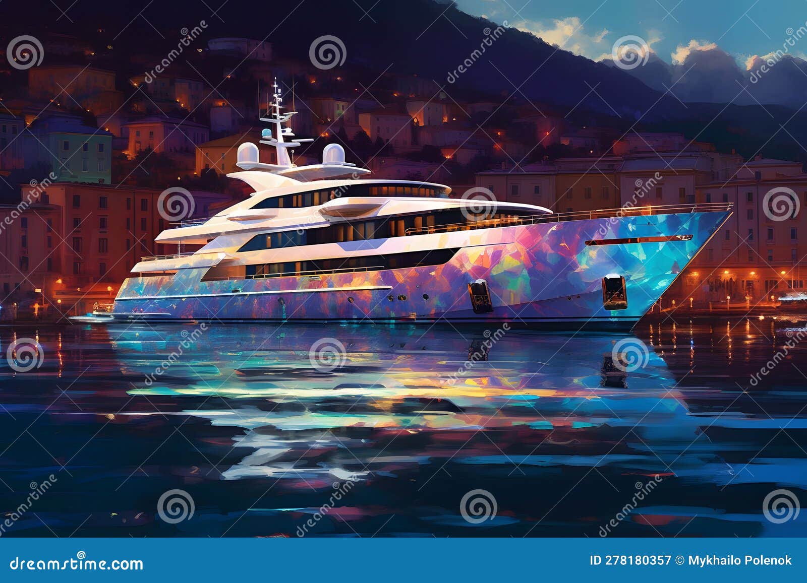 Yacht with Neon Lighting. Neural Network AI Generated Stock Image ...
