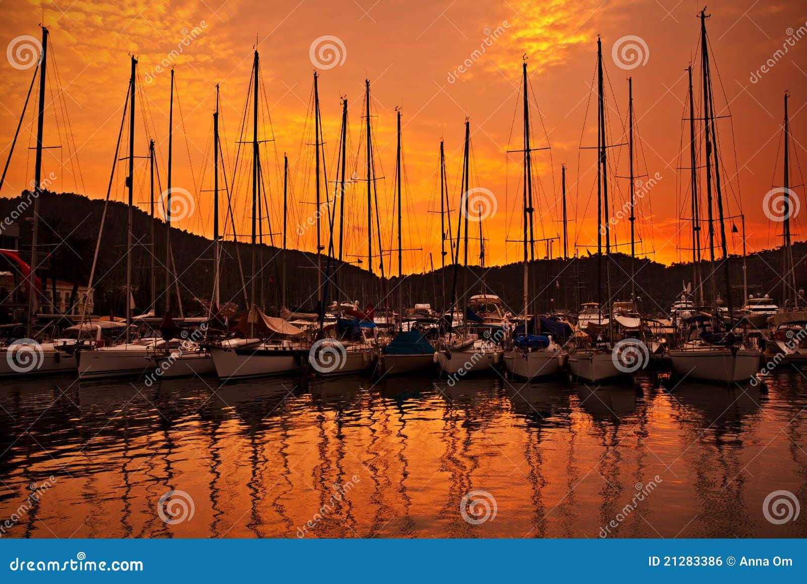 Yacht Port Over Orange Sunset Stock Photo - Image of light, nature ...