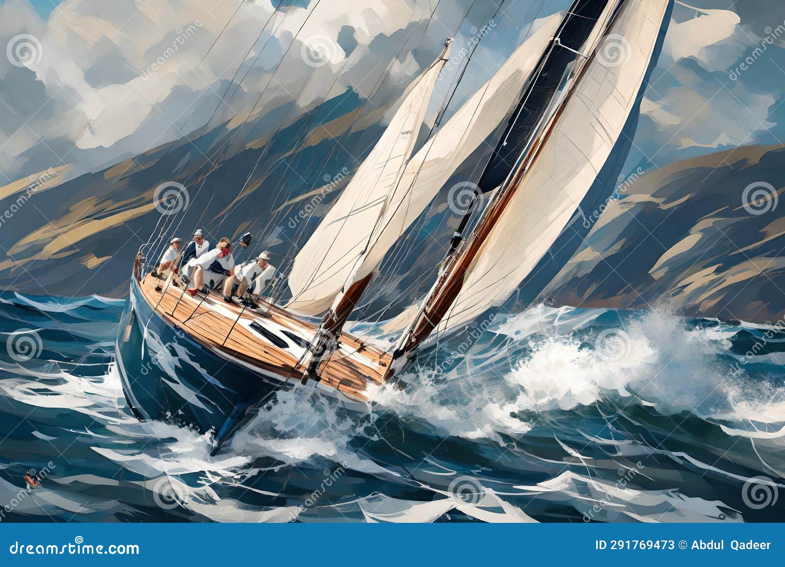 A Yacht Racing through Choppy Waters Stock Illustration - Illustration ...