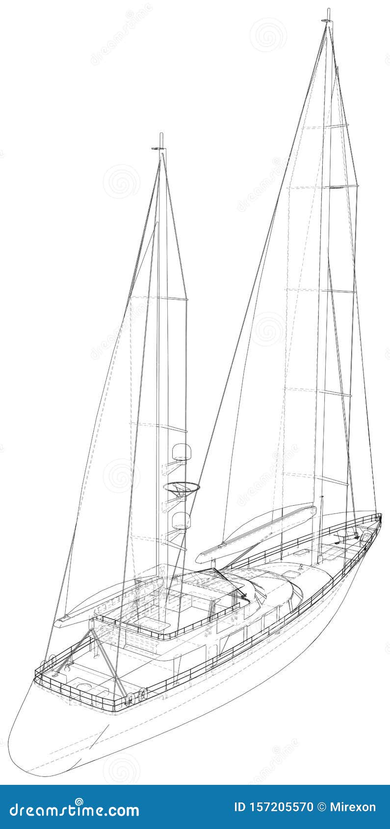 Yacht Sailboat or Sailing Ship Wire-frame. Vector Illustration Stock ...