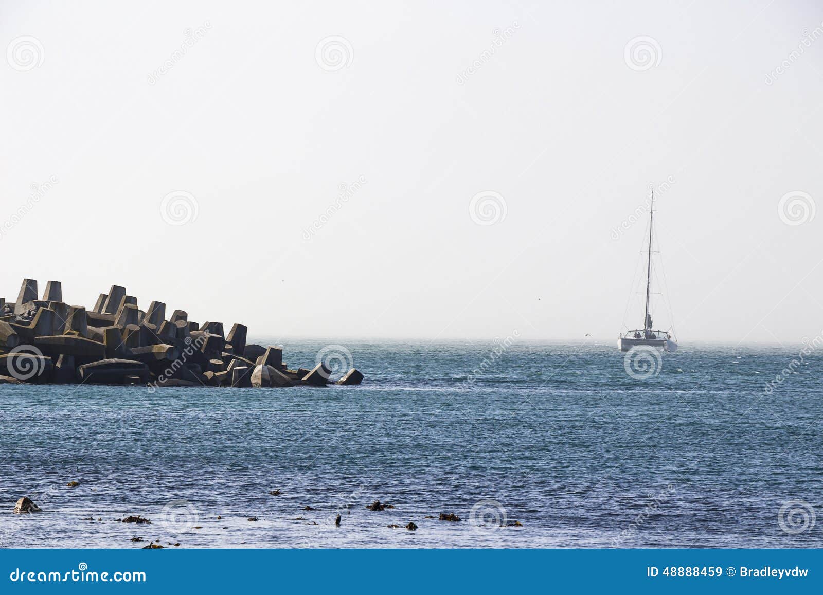 Yacht Sailing Near Wave Breakers Stock Image - Image of breakers, ship ...