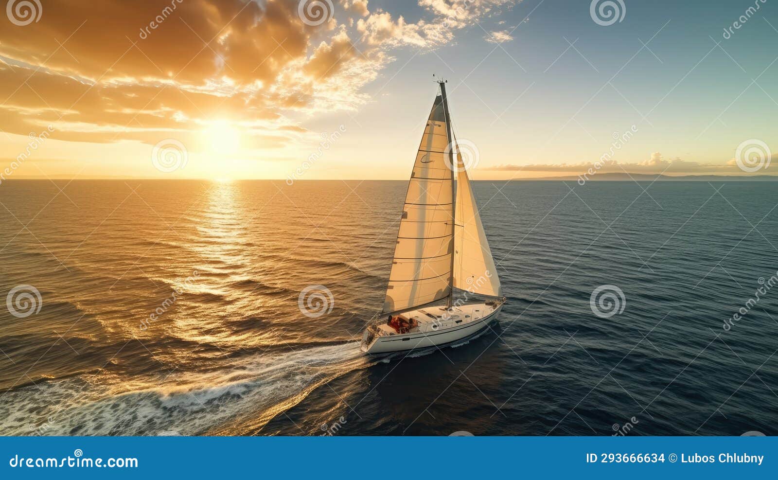 Yacht Sailing in an Open Sea at Sunset Stock Illustration ...