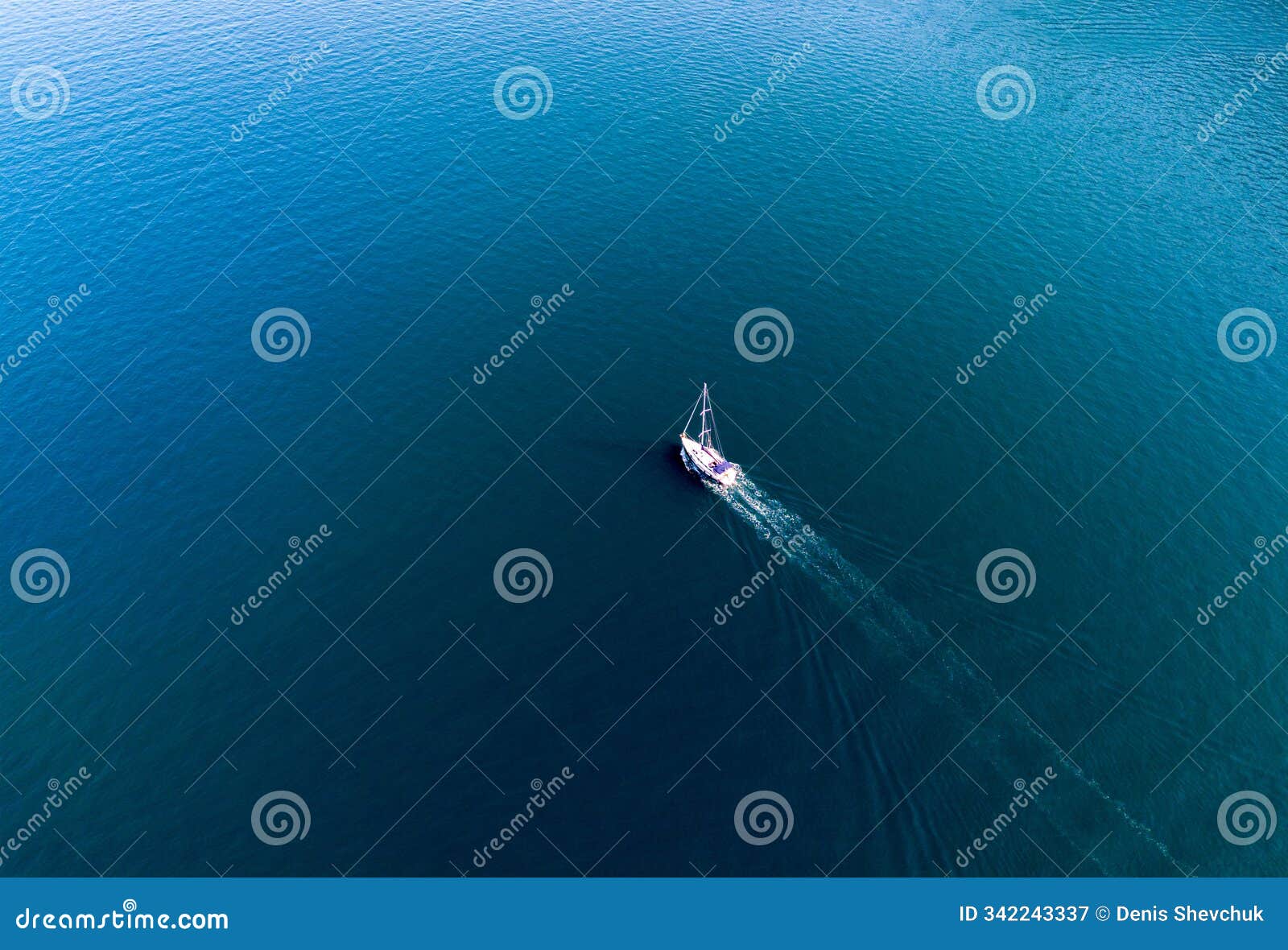 Yacht Sailing on the Sea without a Sail on the Motor. View from a Drone ...