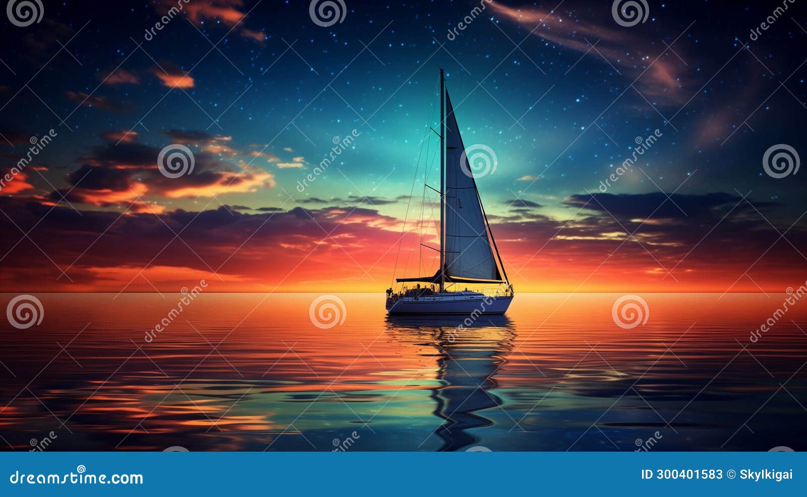 Yacht Sailing through the Vast Expanse of the Ocean at Night Stock ...
