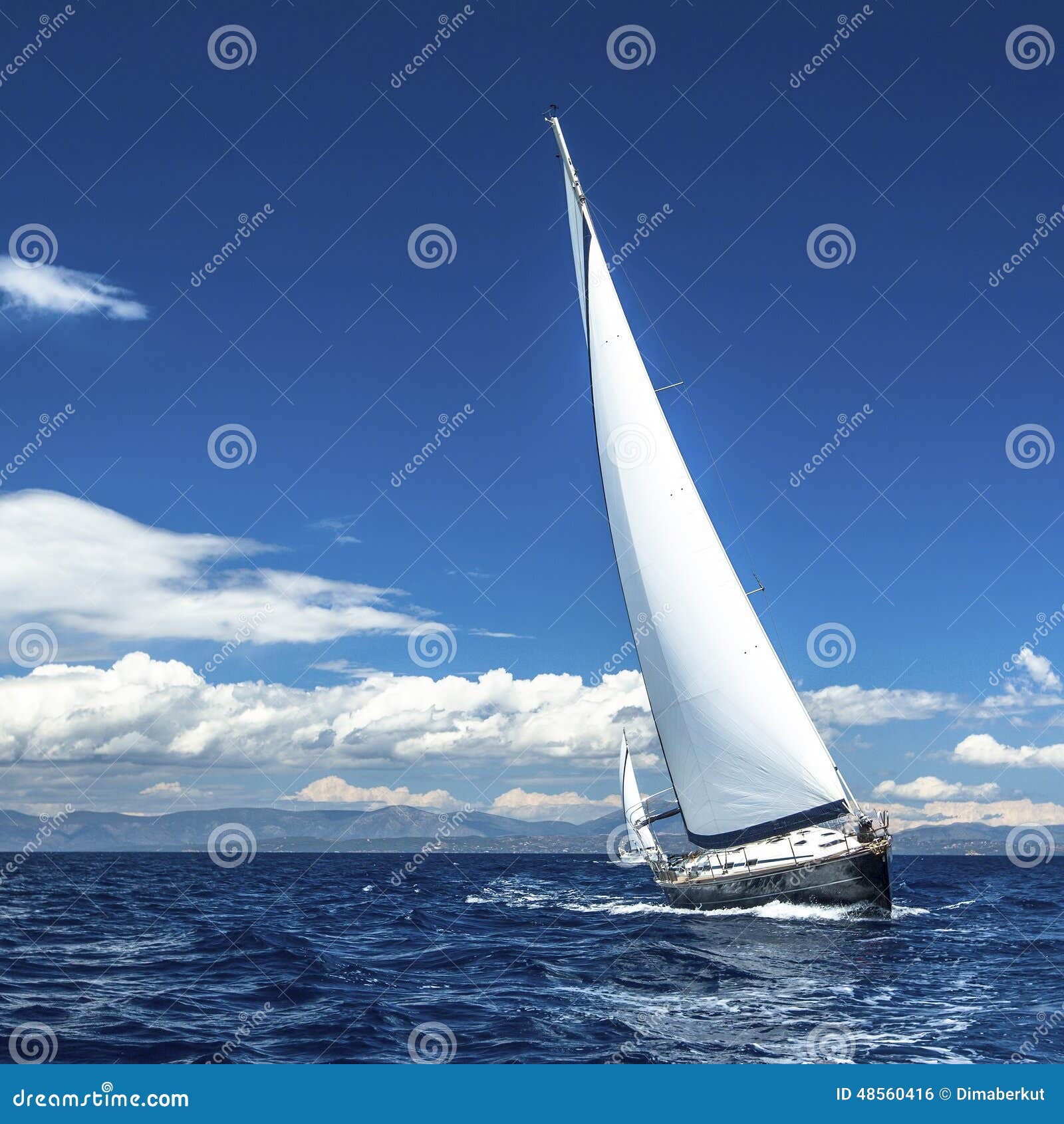 Yacht Sails with Beautiful Cloudless Sky. Sailing Stock Photo - Image ...