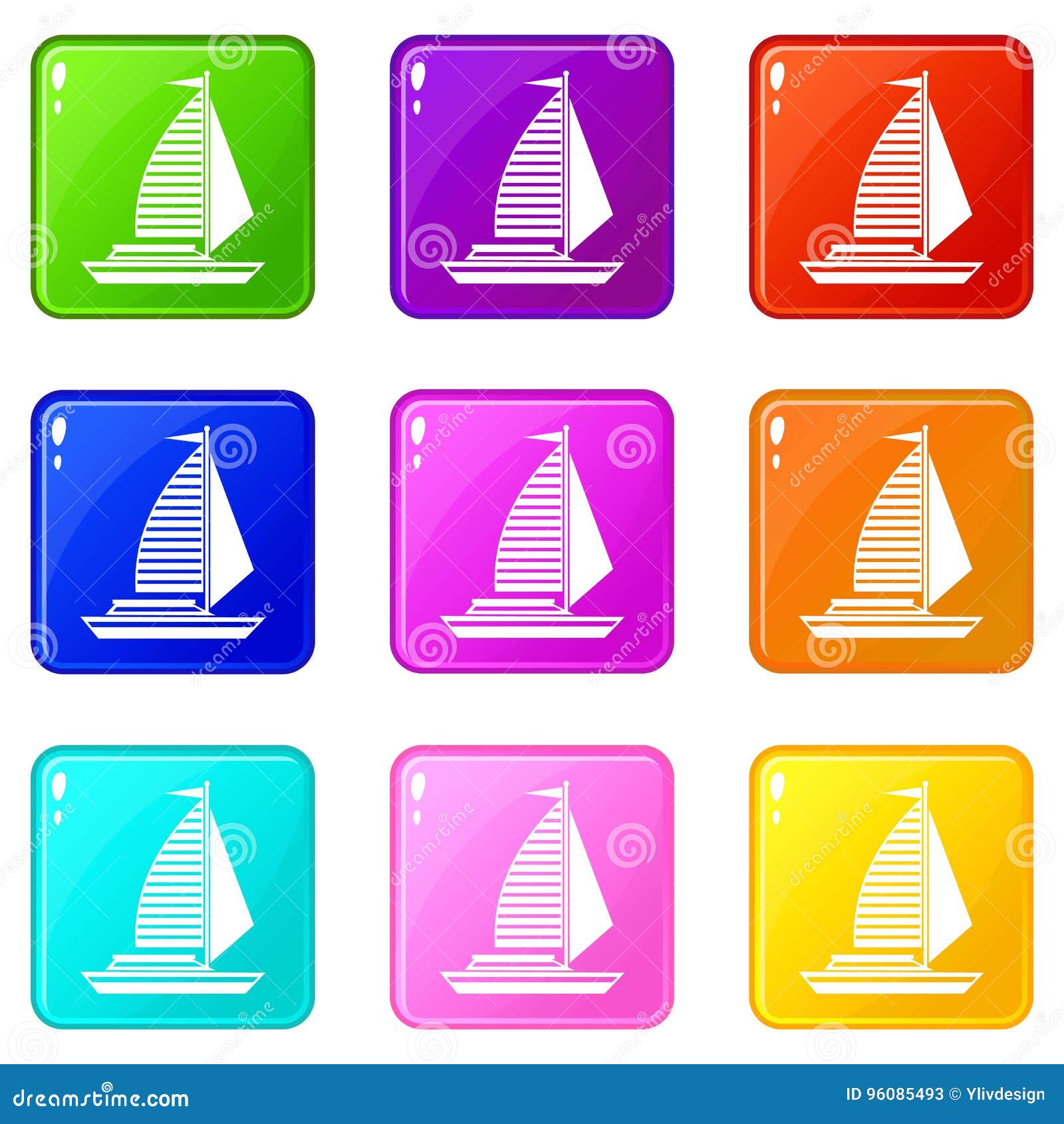 Yacht with Sails Icons 9 Set Stock Vector - Illustration of sail, sign ...