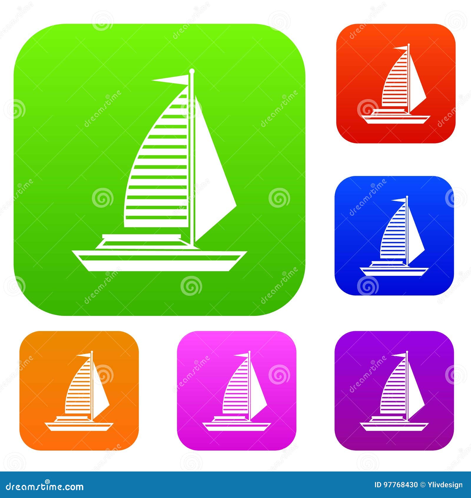 Yacht with Sails Set Collection Stock Vector - Illustration of sailboat ...
