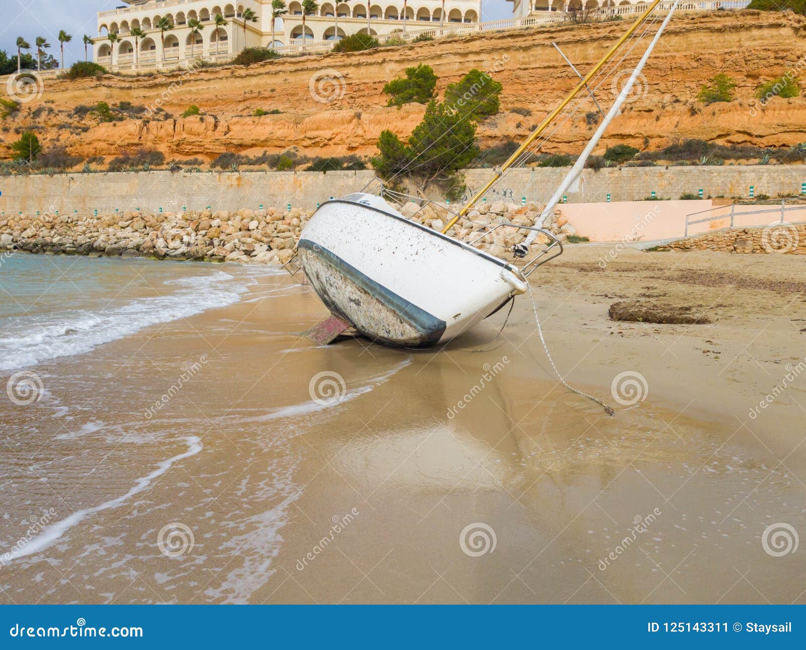 The Yacht is Shipwrecked and Thrown Ashore Stock Image - Image of ...