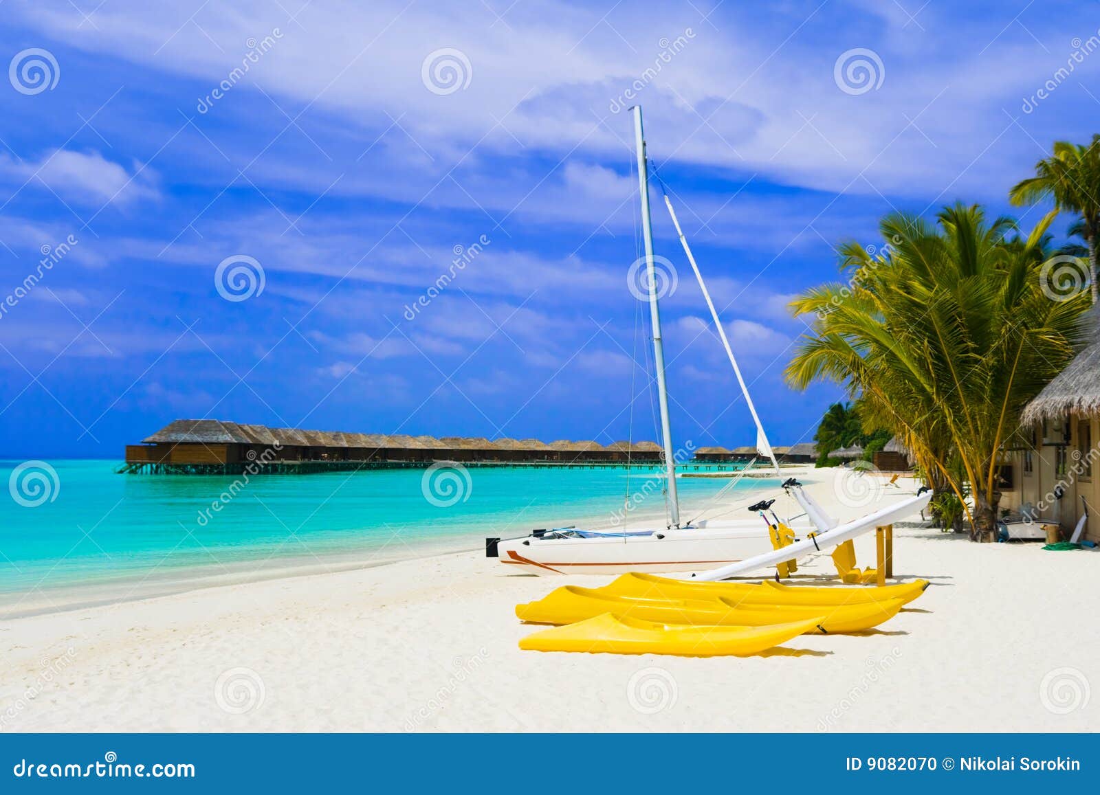 Yacht on tropical beach stock photo. Image of outdoors - 9082070