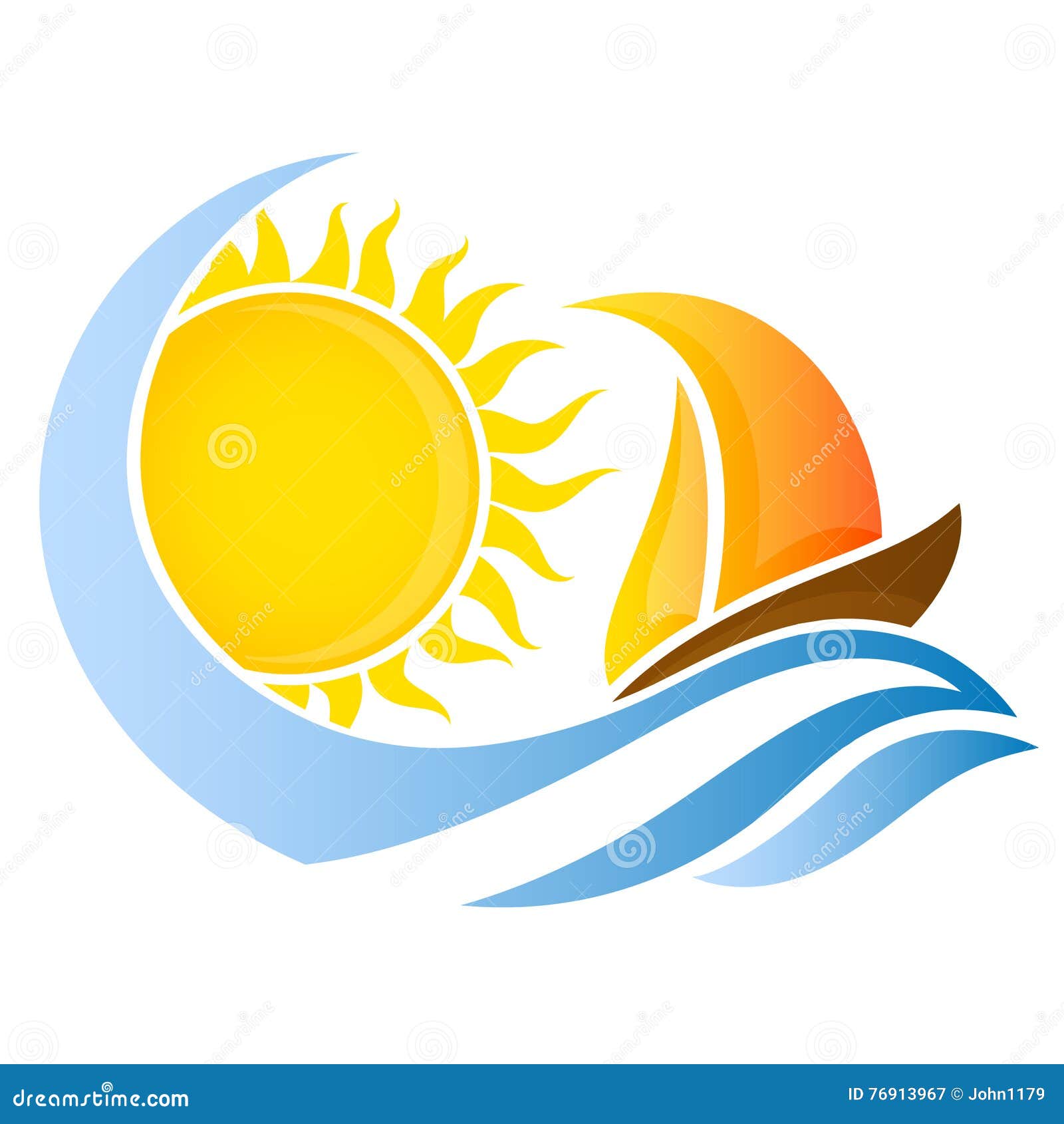 The Yacht on Wave and the Sun Stock Illustration - Illustration of ...