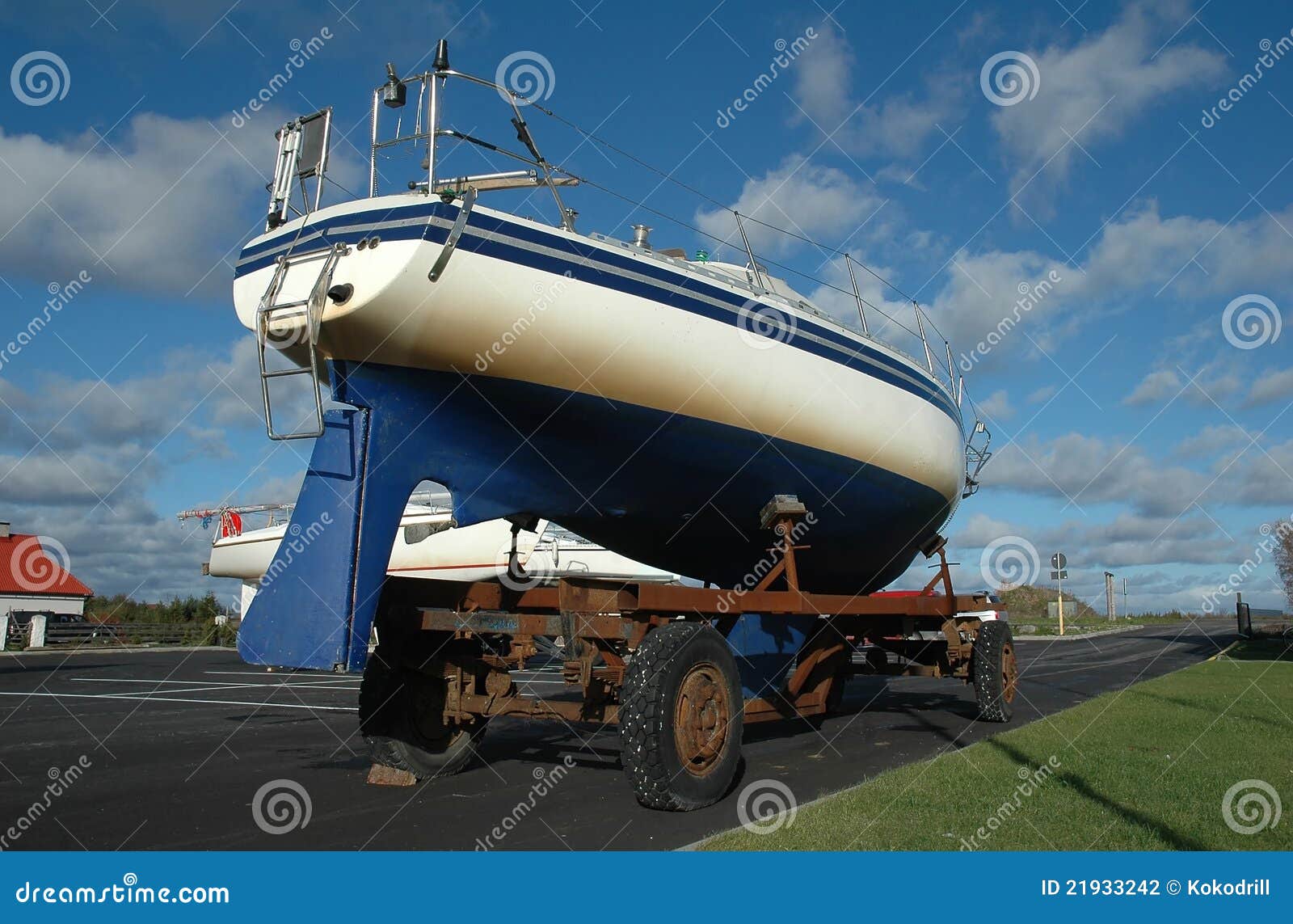 Yacht on wheels in harbor stock photo. Image of outdoors - 21933242