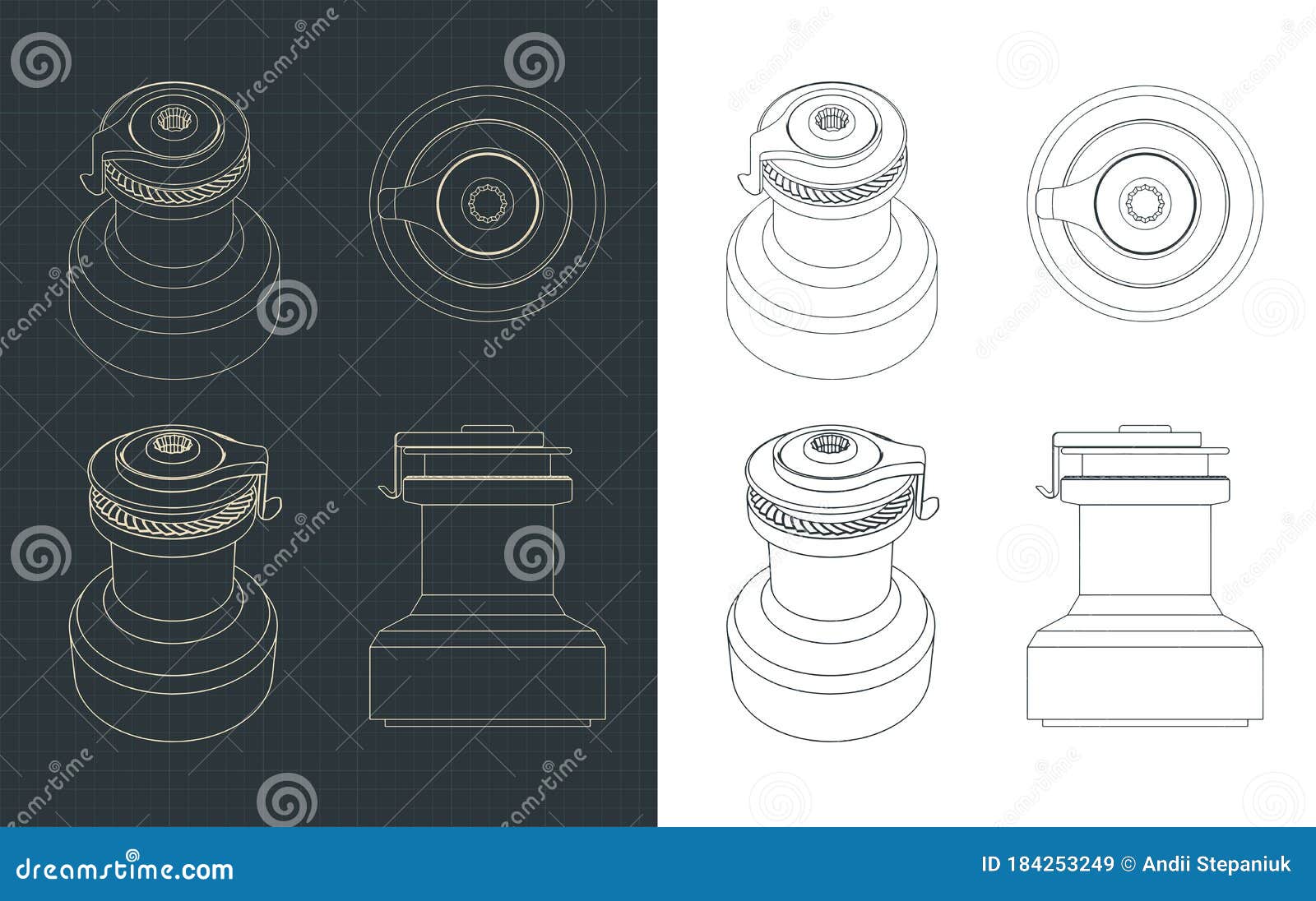 Sailboat Winch Internal Structure Blueprints Vector Illustration ...
