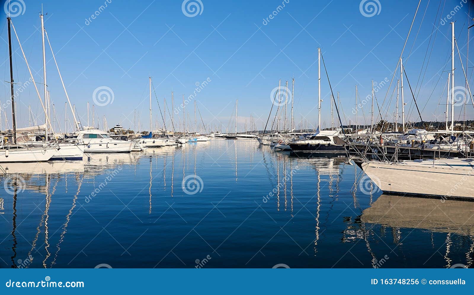 Yachts in the Dock at Sunset with Reflection in the Water ...