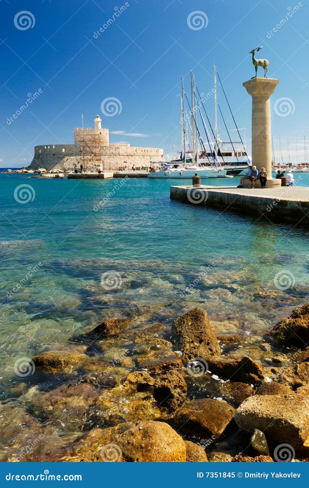 Yachts and Old Lighthouse in the Harbor of Rhodes Stock Image - Image ...
