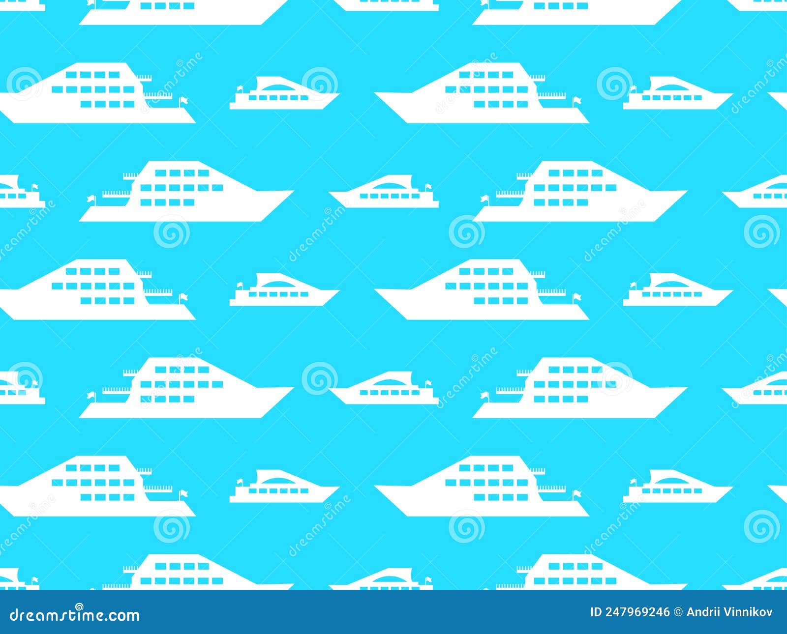 Yachts Seamless Pattern. White Outline of a Speedboat on a Blue ...
