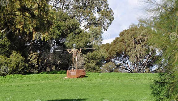 Yagan-Statue: Heirisson-Insel, Perth Stockfoto - Bild von eingeboren ...