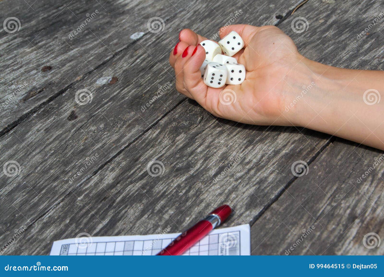 Yahtzee Game In Progress. Rolling Dice, Pencil And Score Sheet On A ...