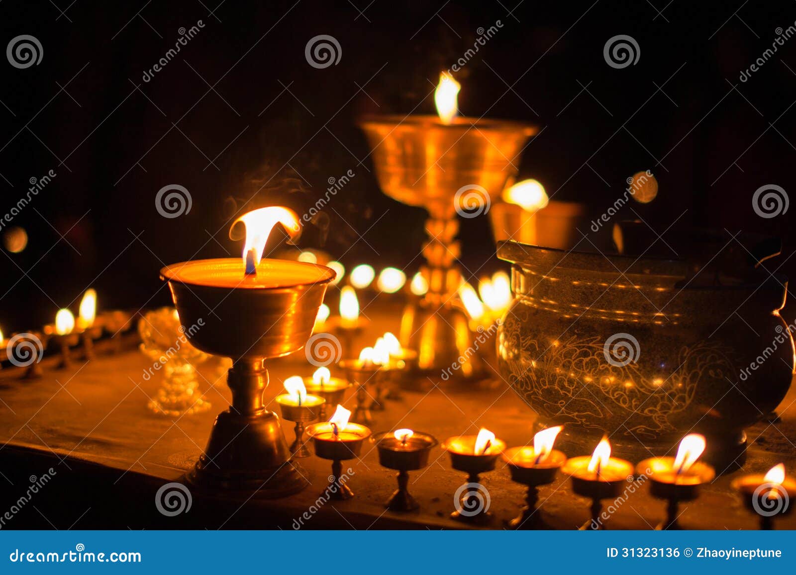 Butter Lamps With Flames In The Temple Royalty-Free Stock Photography ...