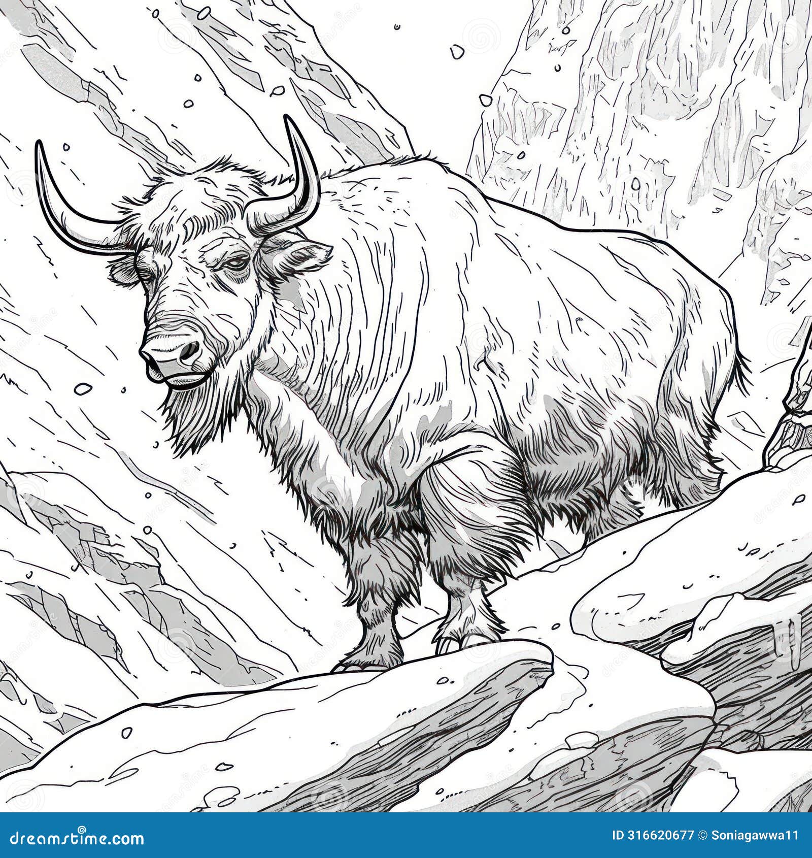 Yak Drawing Coloring Book Page Stock Illustration - Illustration of ...