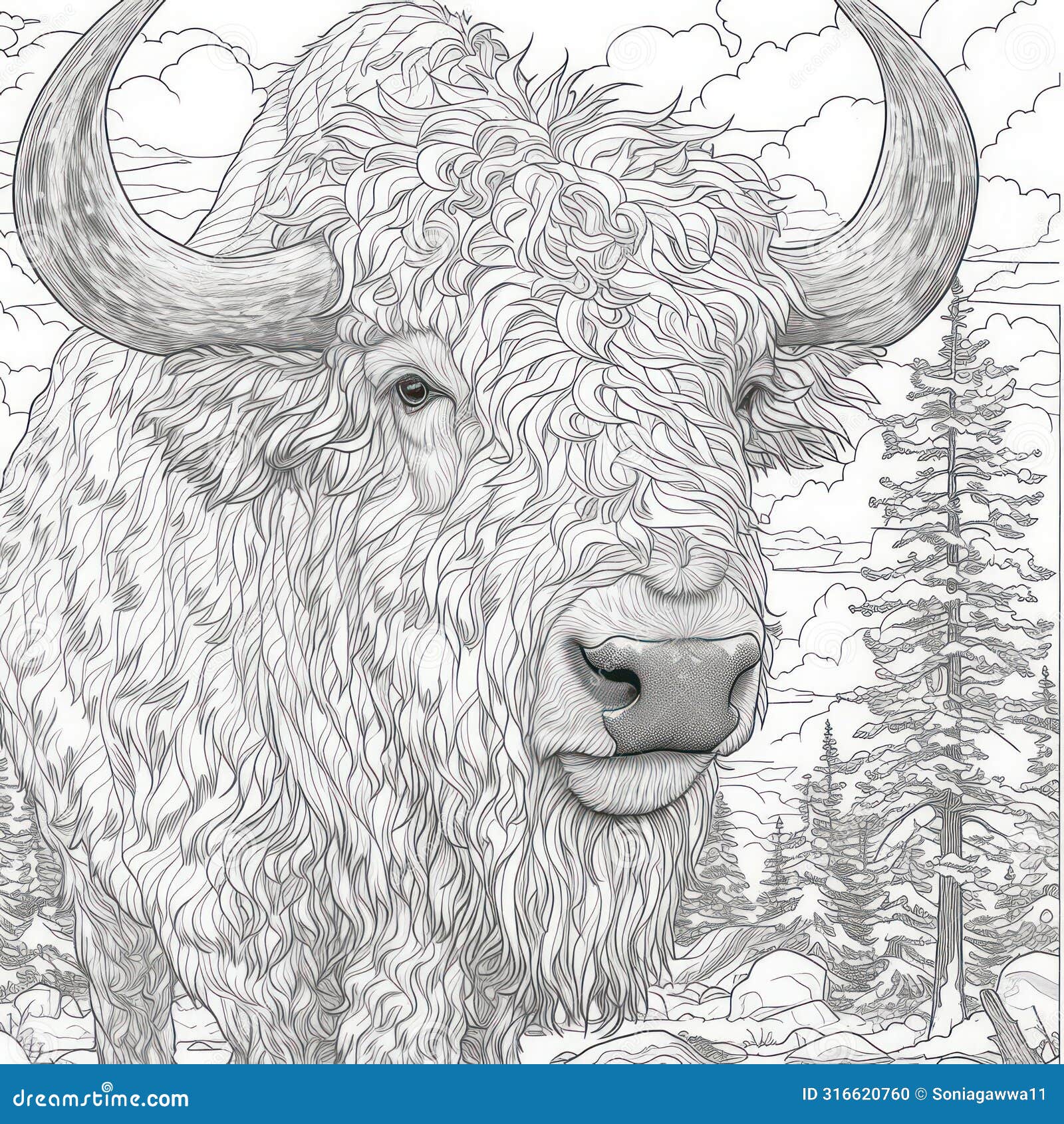 Yak Drawing Coloring Book Page Stock Illustration - Illustration of ...