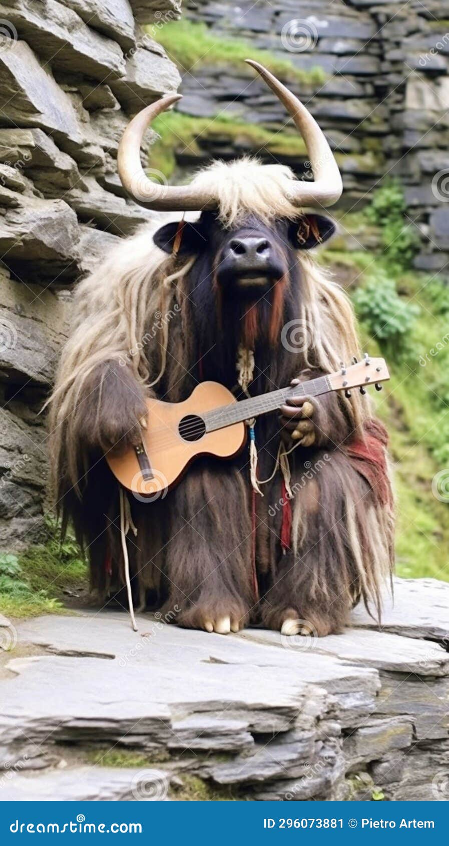 A Yak Playing a String Instrument, Stock Illustration - Illustration of ...