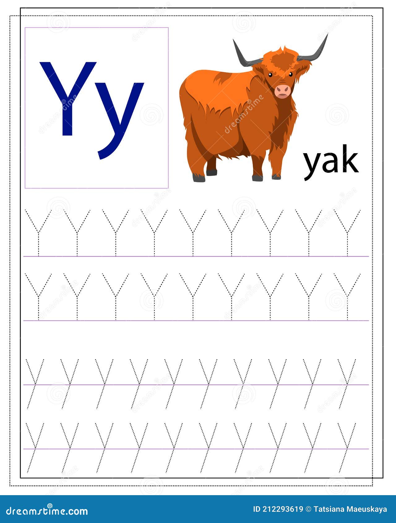 Yak. a Worksheet for Children with Letters for Learning the English ...