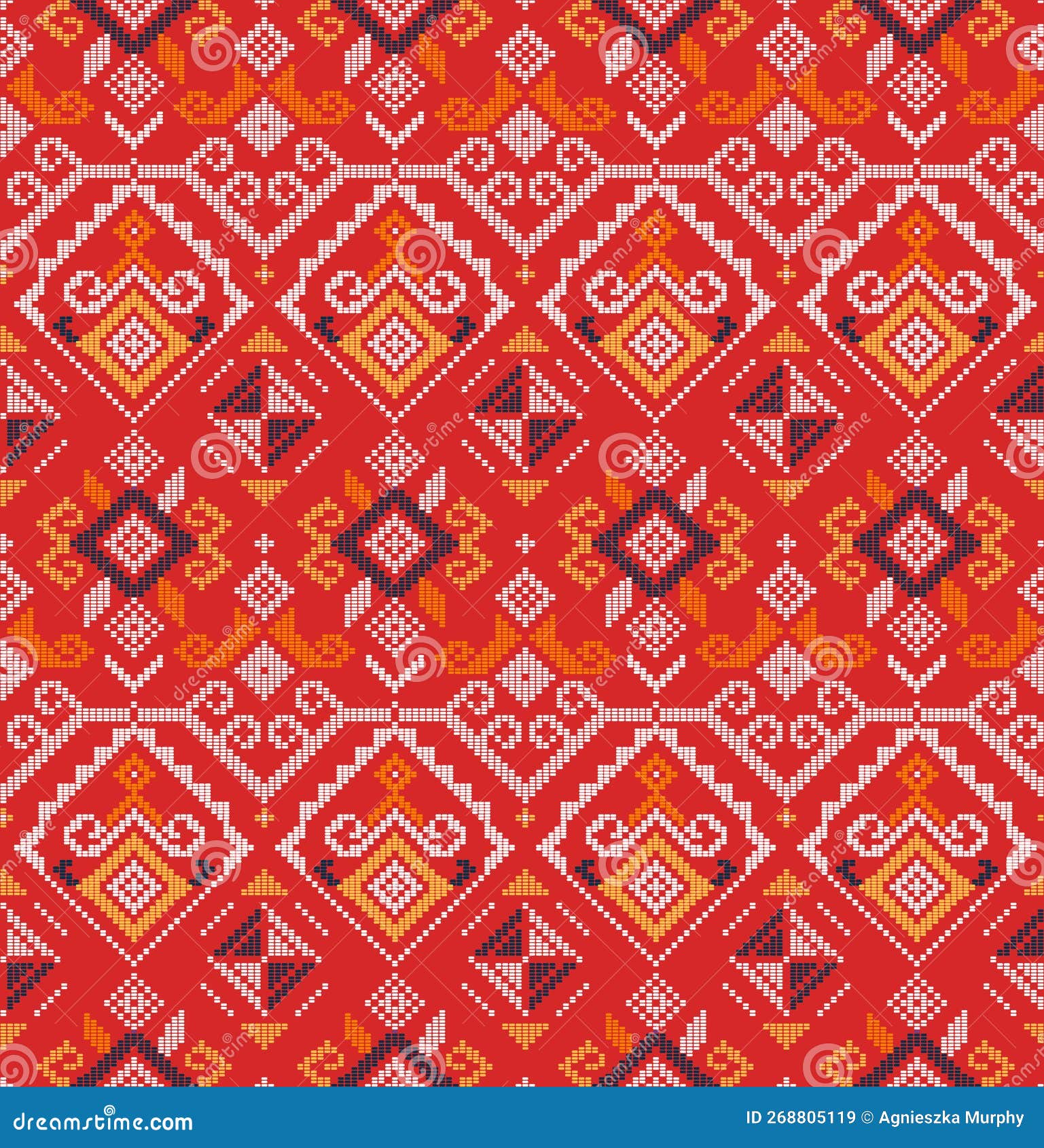 Filipino Folk Art Yakan Weaving Inspired Vector Seamless Pattern on Red ...