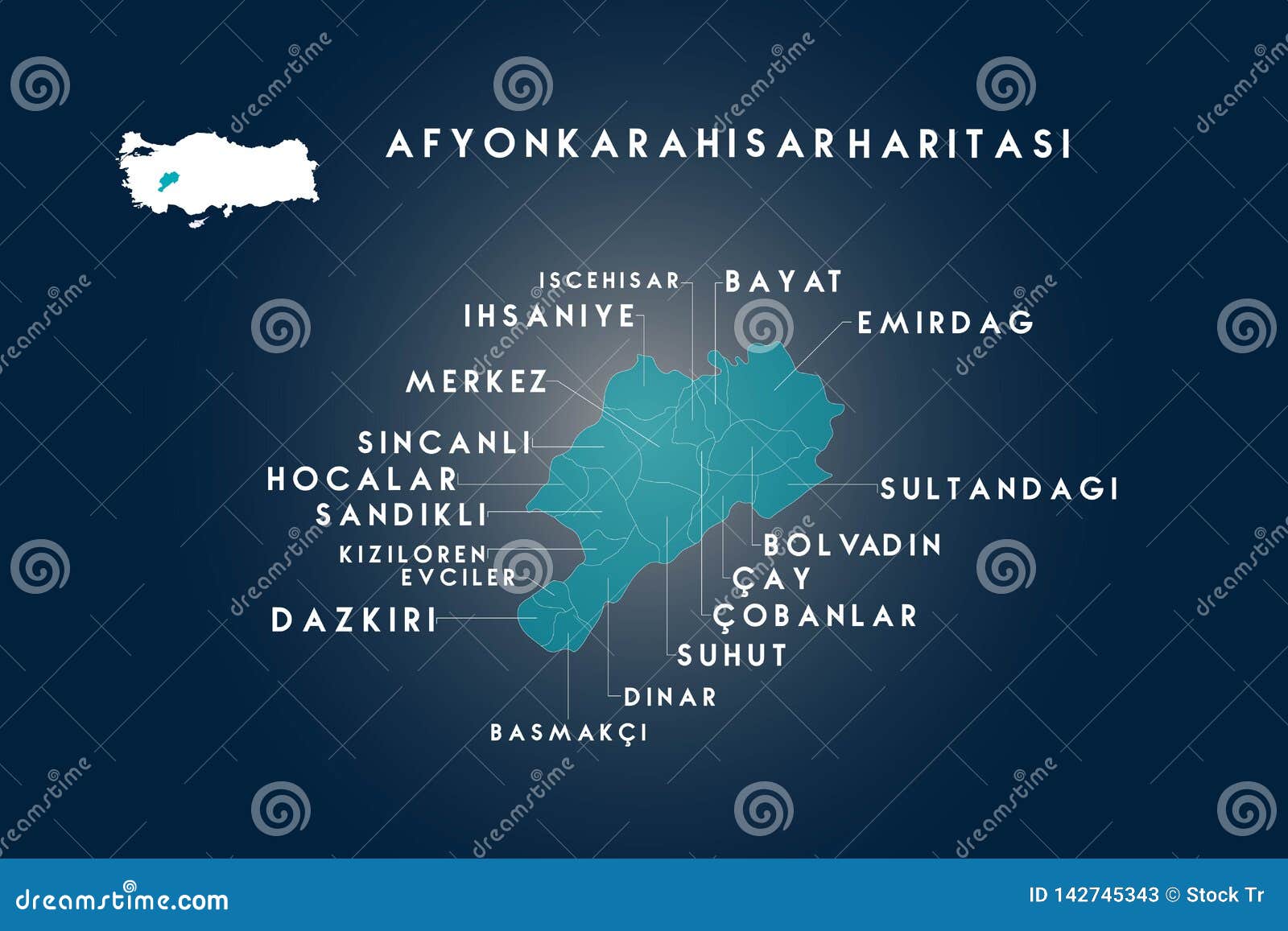 Afyonkarahisar Districts Vector Work Map, Turkey Stock Vector ...