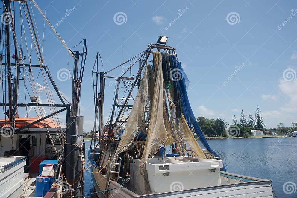 Yamba prawn boats stock image. Image of nautical, nets - 23650021