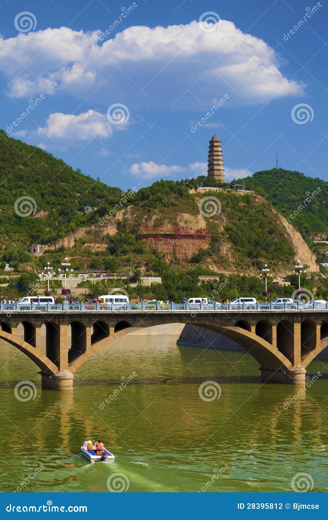 Yanan Tower and Rainbow Bridge Stock Photo - Image of travel, city ...