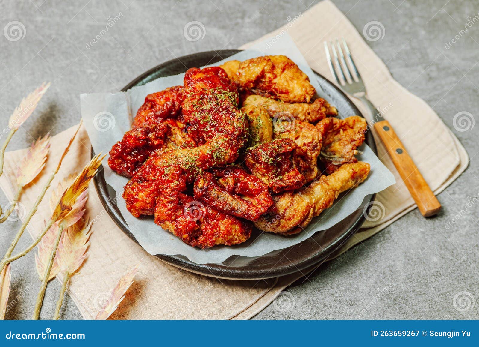 Yangnyeom Chicken Korean Seasoned Fried Chicken Stock Image Image Of