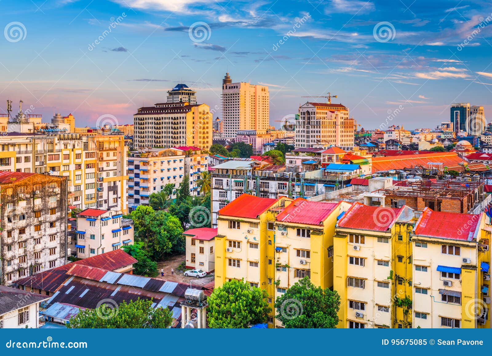 Yangon, Myanmar Cityscape stock image. Image of myanmar - 95675085