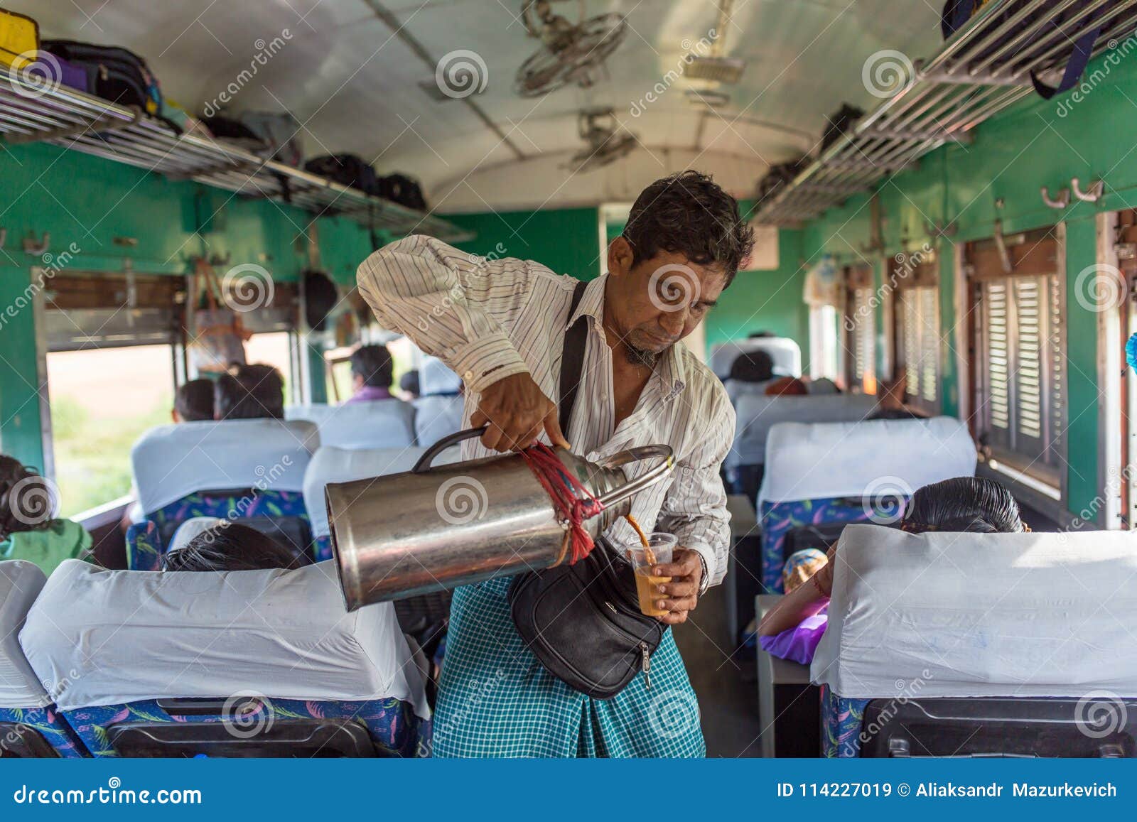 Unidentified Burmese Man Selling Tea in the Train in Myanmar. Editorial ...