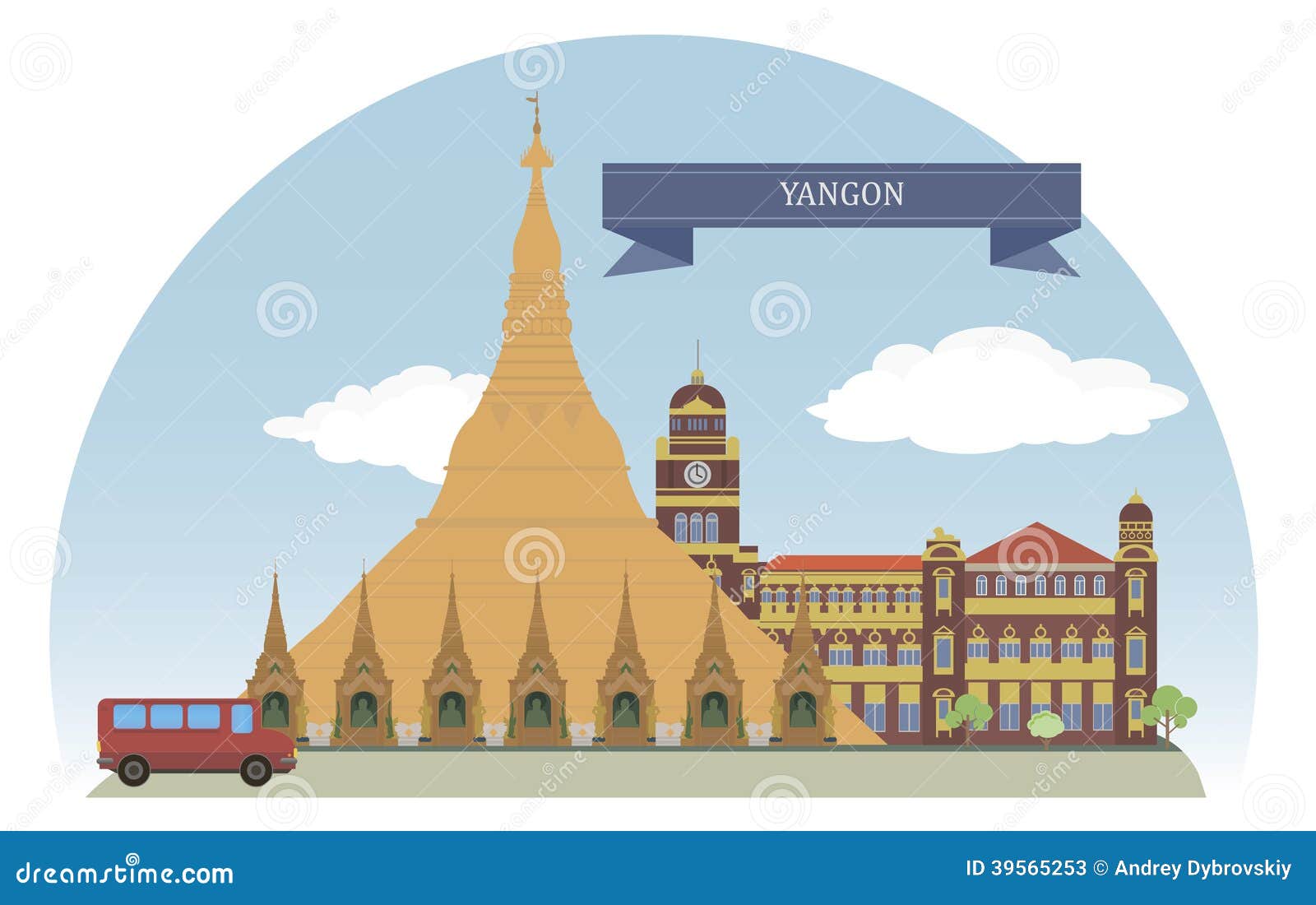 Yangon Myanmar City Skyline Silhouette With Black Buildings And Vector ...