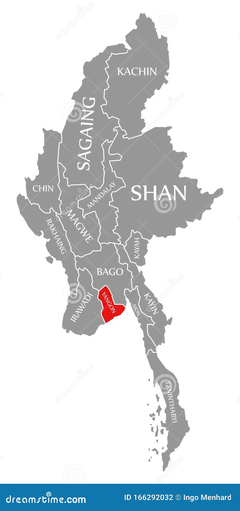 Yangon Red Highlighted in Map of Myanmar Stock Illustration ...