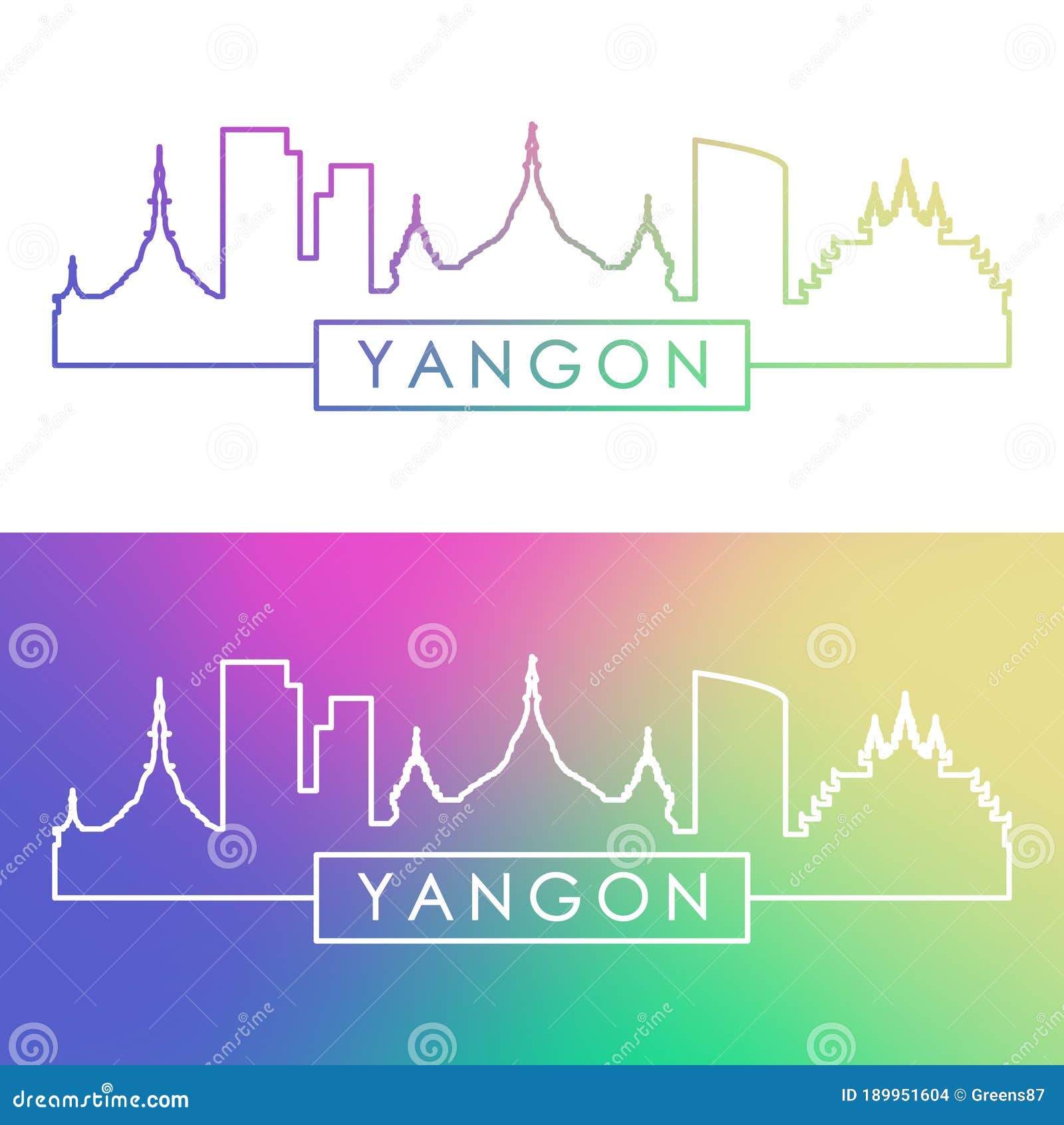 Yangon Skyline. Colorful Linear Style Stock Vector - Illustration of ...