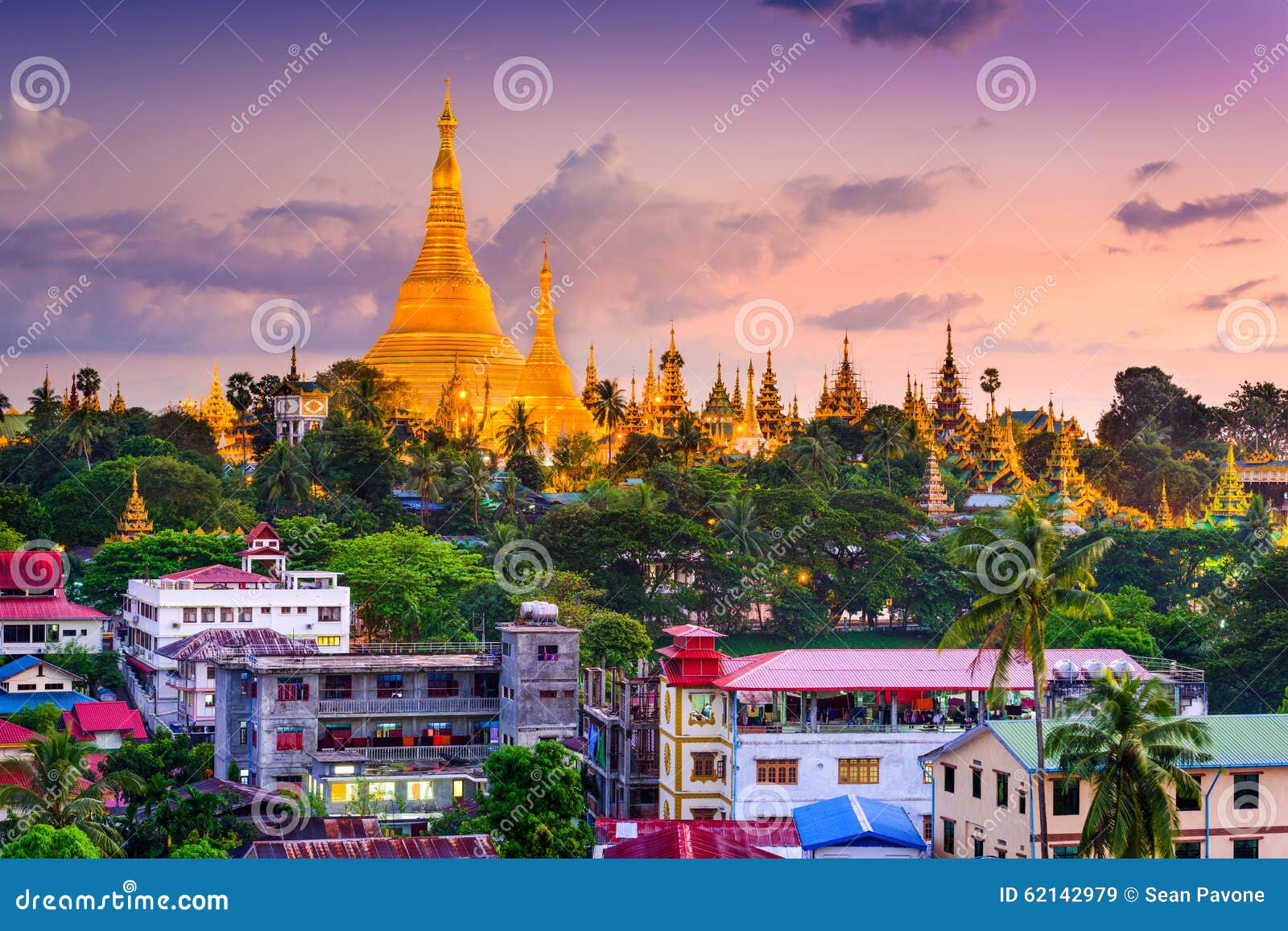 Yangon Skyline stock image. Image of relic, scene, evening - 62142979