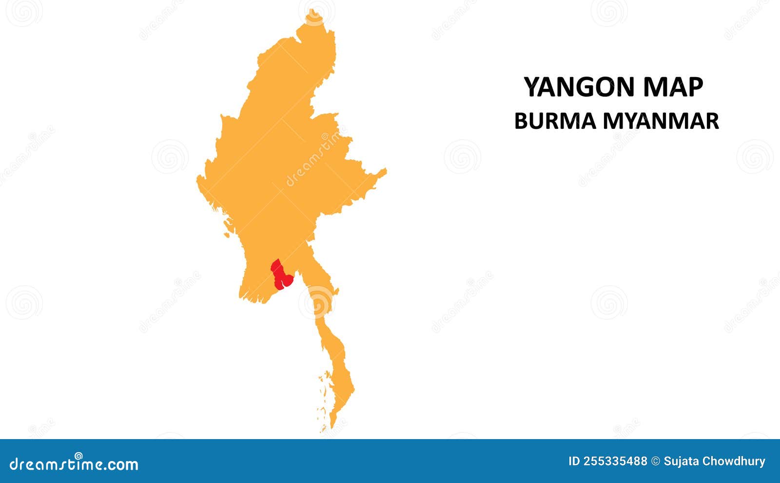 Yangon State And Regions Map Highlighted On Burma Myanmar Map Royalty ...