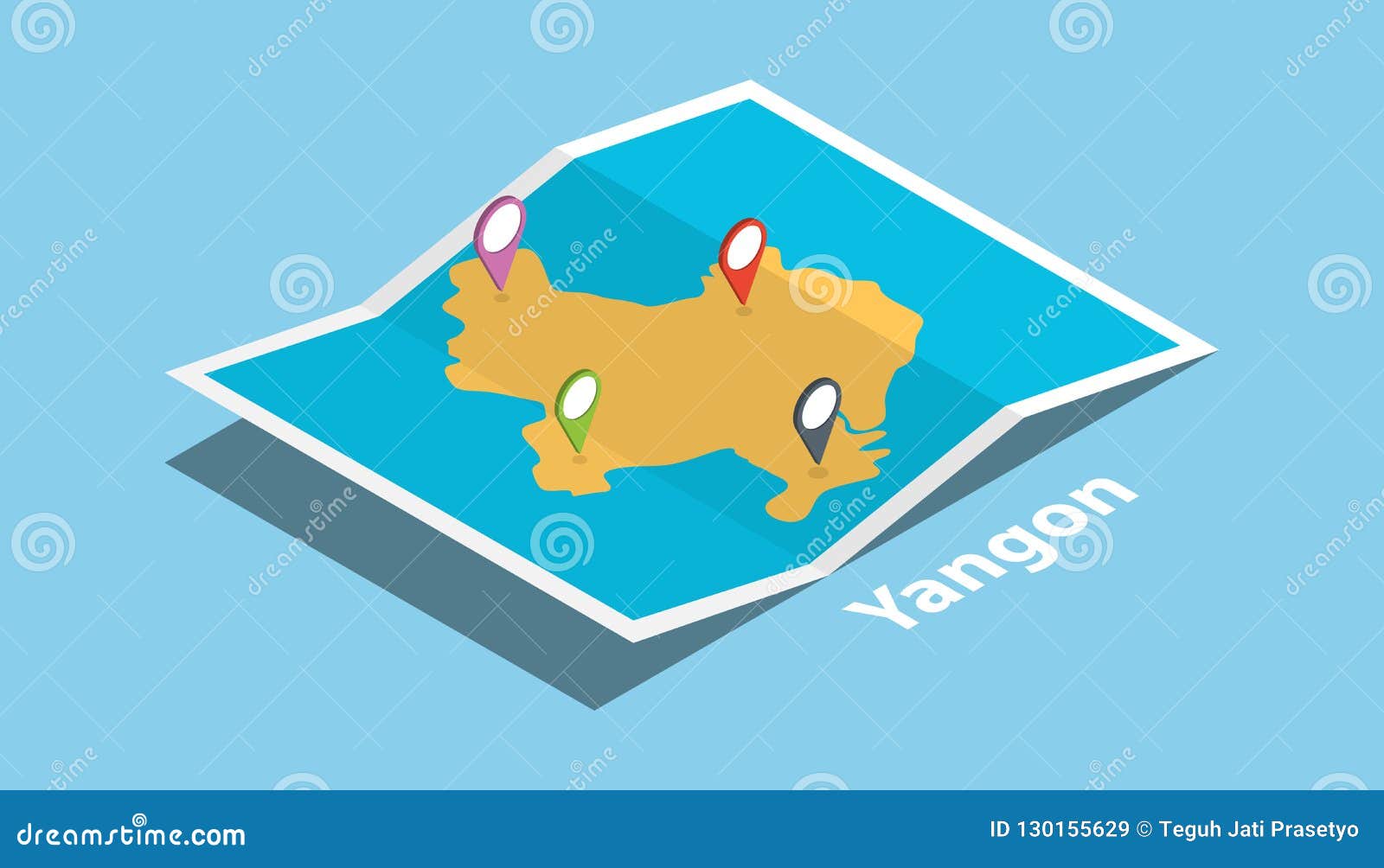 Location Of Yangon Region On Map Myanmar. 3d Yangon Flag Map Marker ...