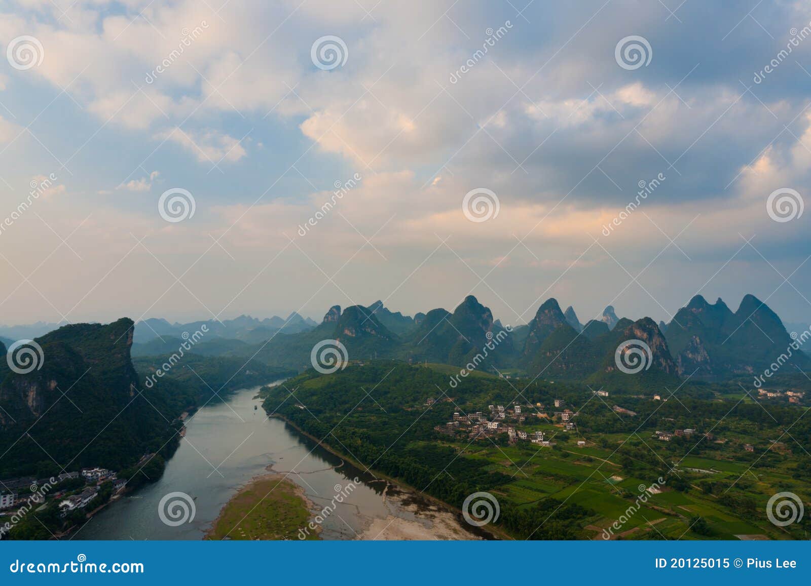 Yangshuo Aerial View Karst Formations Stock Image - Image of village ...