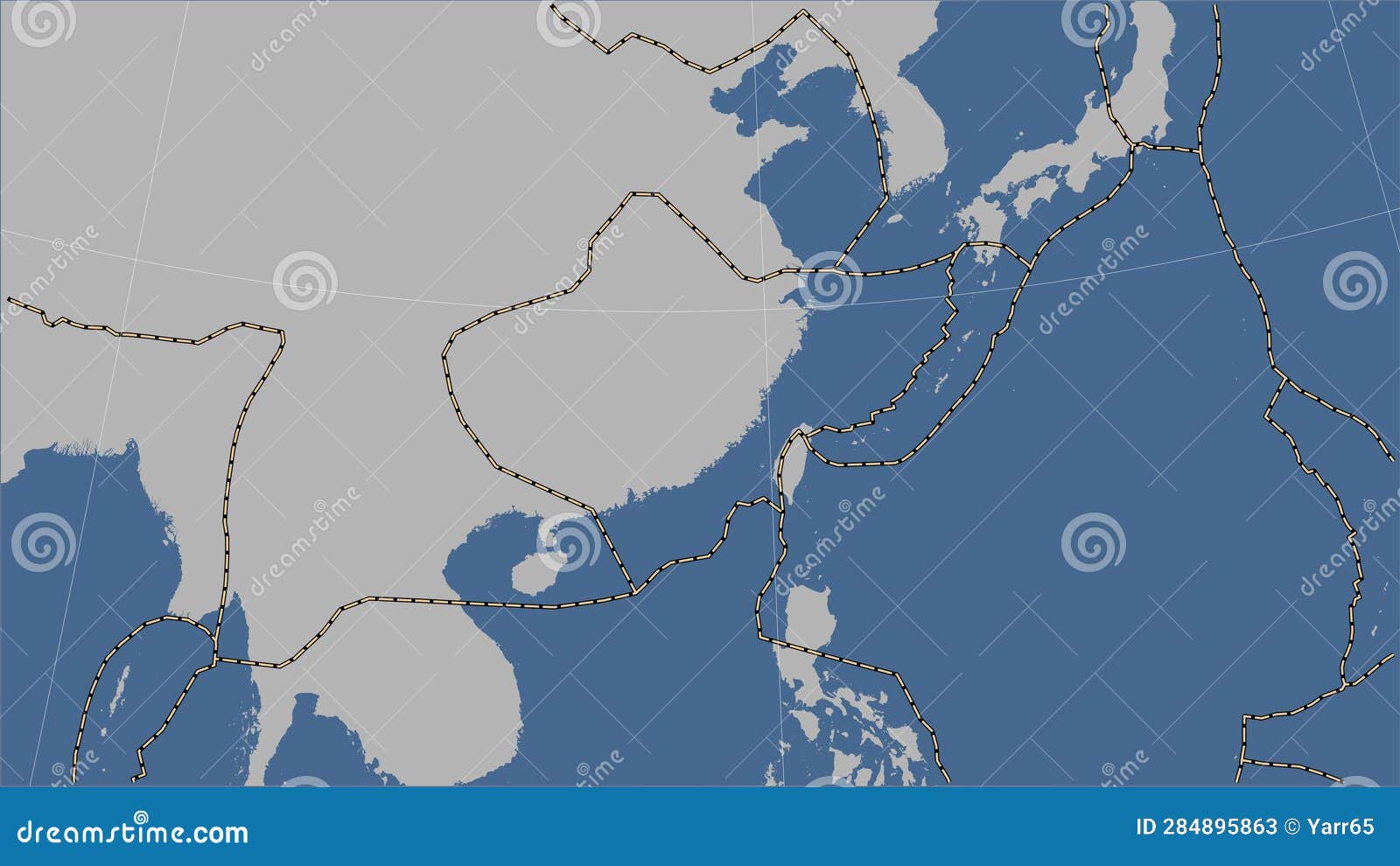 Yangtze Plate - Boundaries. Contour Map Stock Illustration ...