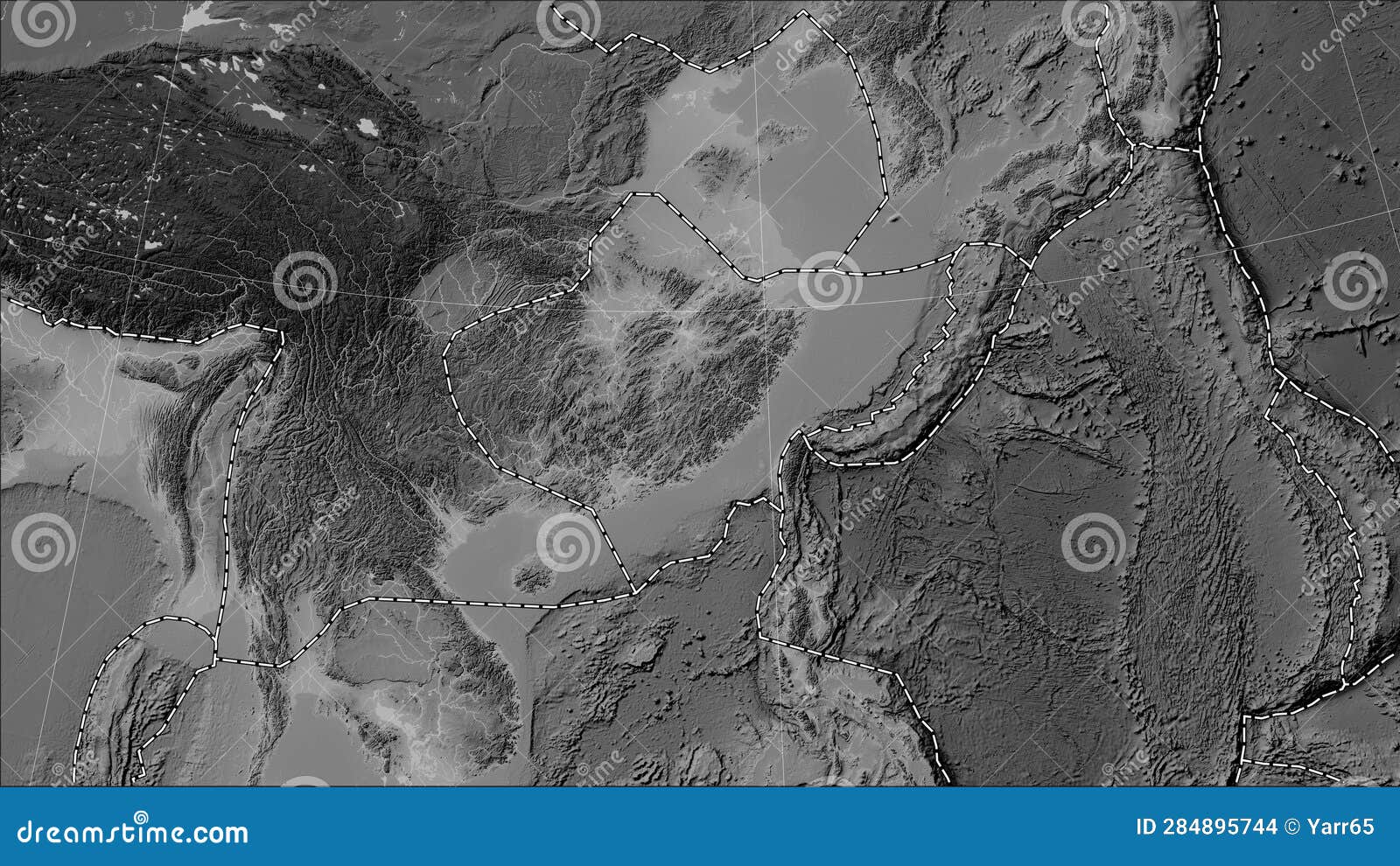 Yangtze Plate - Boundaries. Grayscale Map Stock Illustration ...
