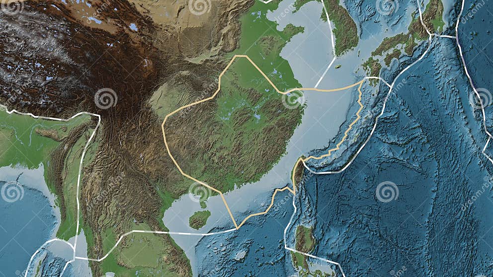 Yangtze Plate Outlined. Fahey. Topografic Stock Illustration ...