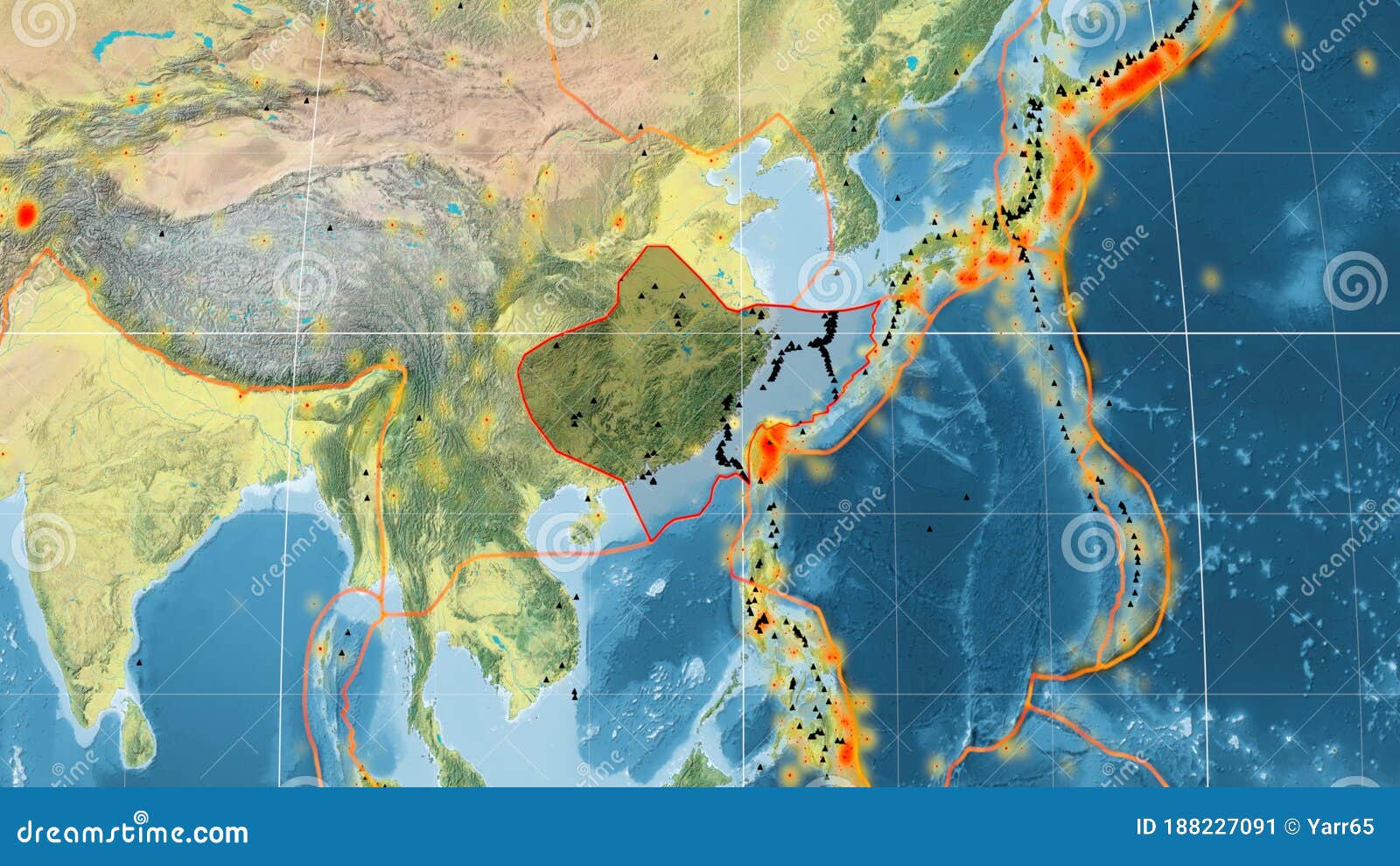 Yangtze Plate Outlined, Kavrayskiy Projection - Topographic Stock ...