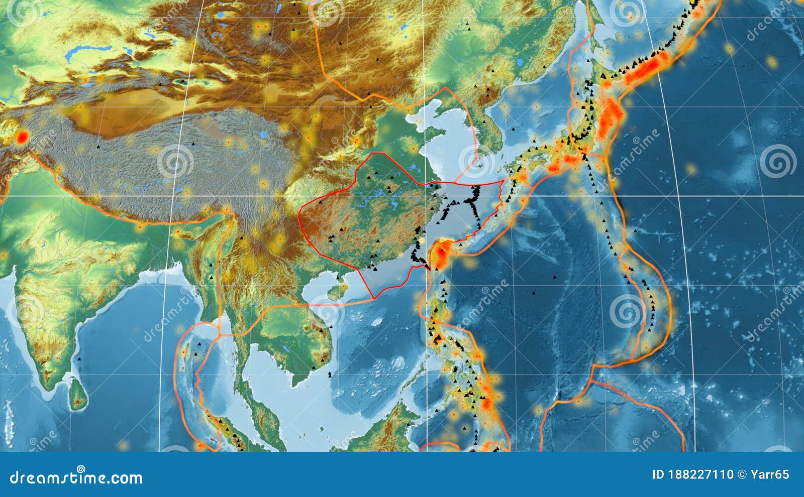 Yangtze Plate Outlined, Mollweide Projection - Relief Stock ...