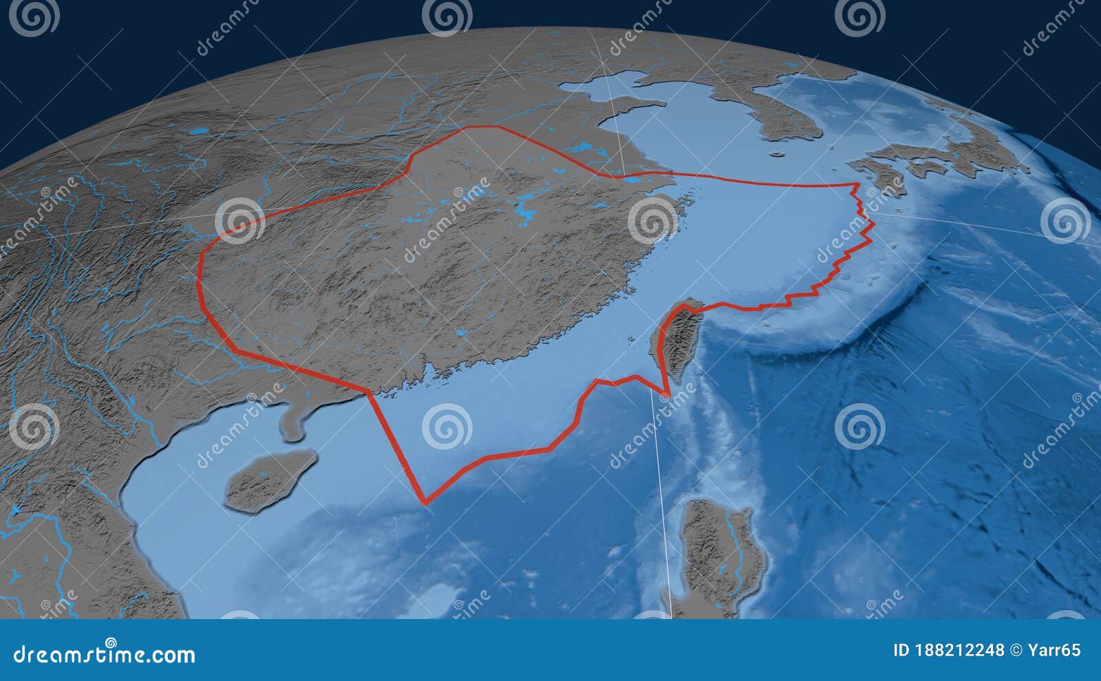 Yangtze Plate Outlined - Topo and Bathy Stock Illustration ...