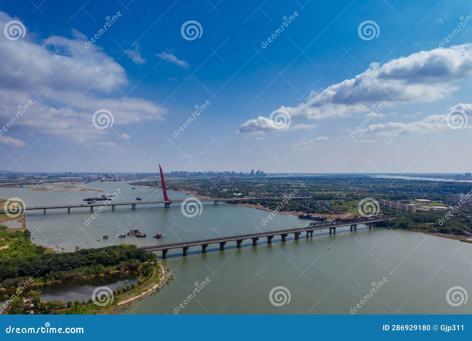Yangtze River Cable Stayed Bridge Stock Photo - Image of technology ...