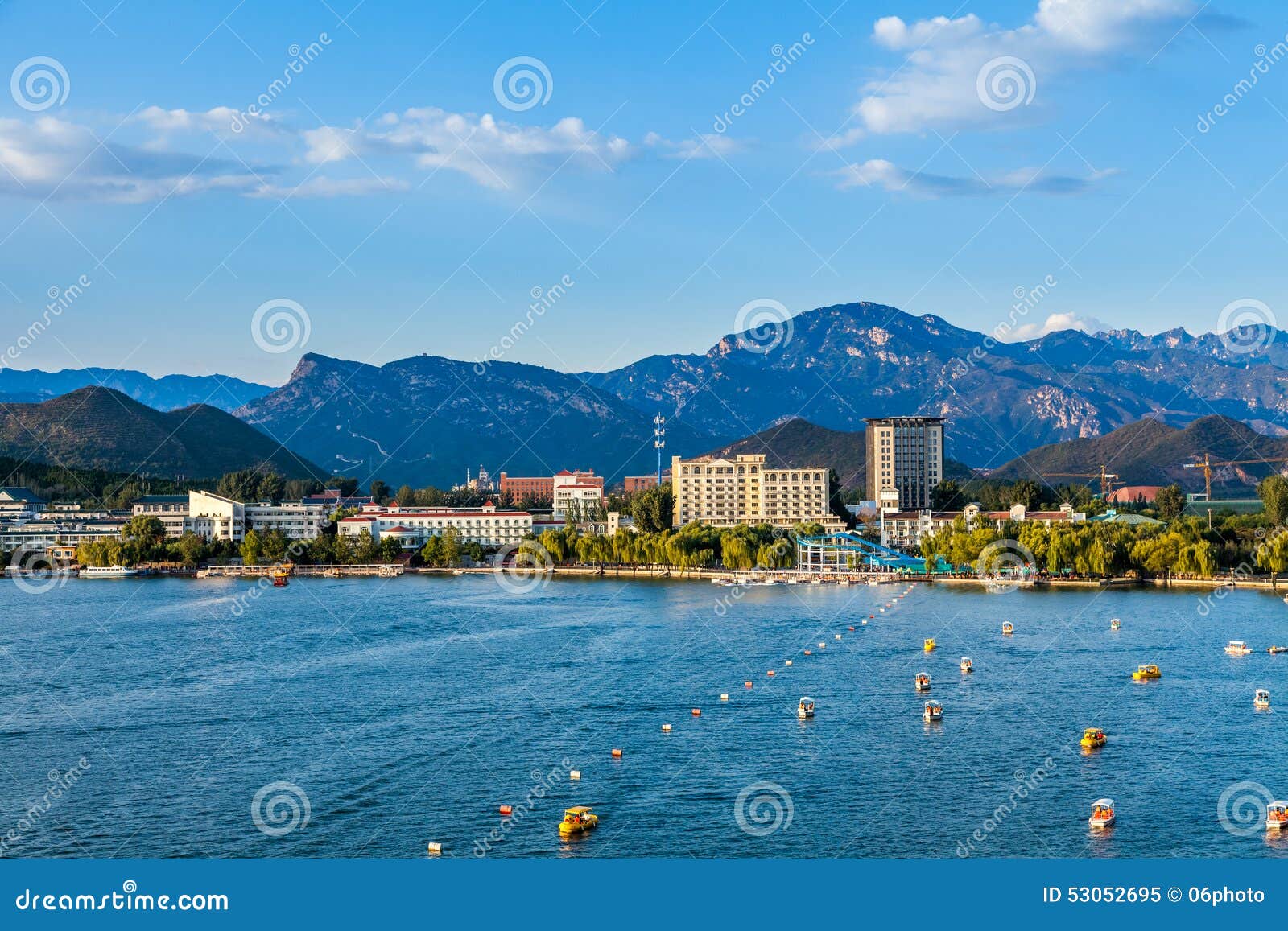 Yanqi Lake Park in Beijing China Stock Image - Image of natural, boat ...